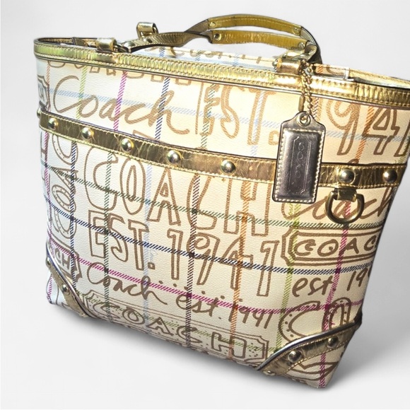 Coach | Bags | Coach Multicolor Tote With Gold Accents | Poshmark